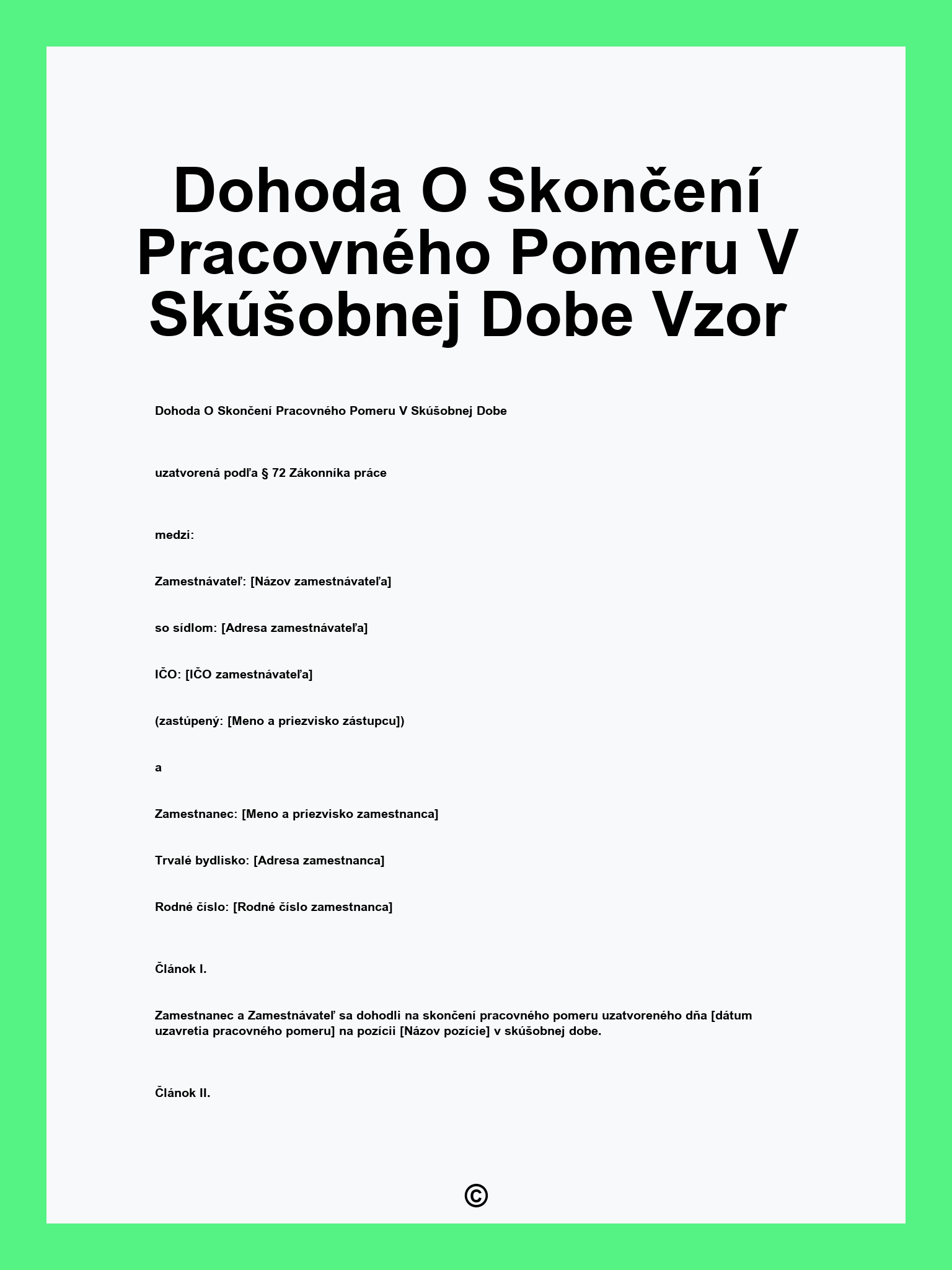 Dohoda O Skončení Pracovného Pomeru V Skúšobnej Dobe Vzor