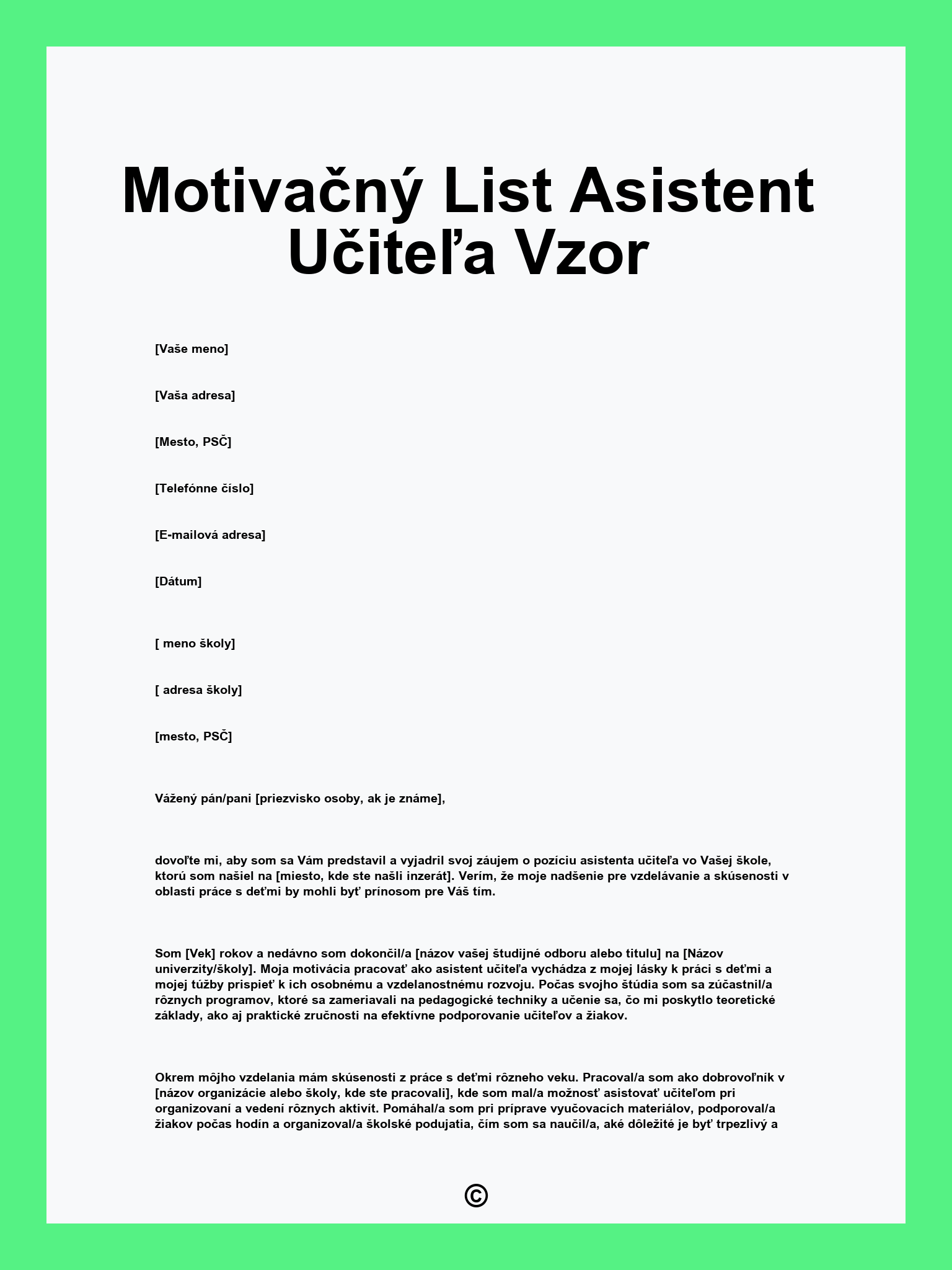 Motivačný List Asistent Učiteľa Vzor