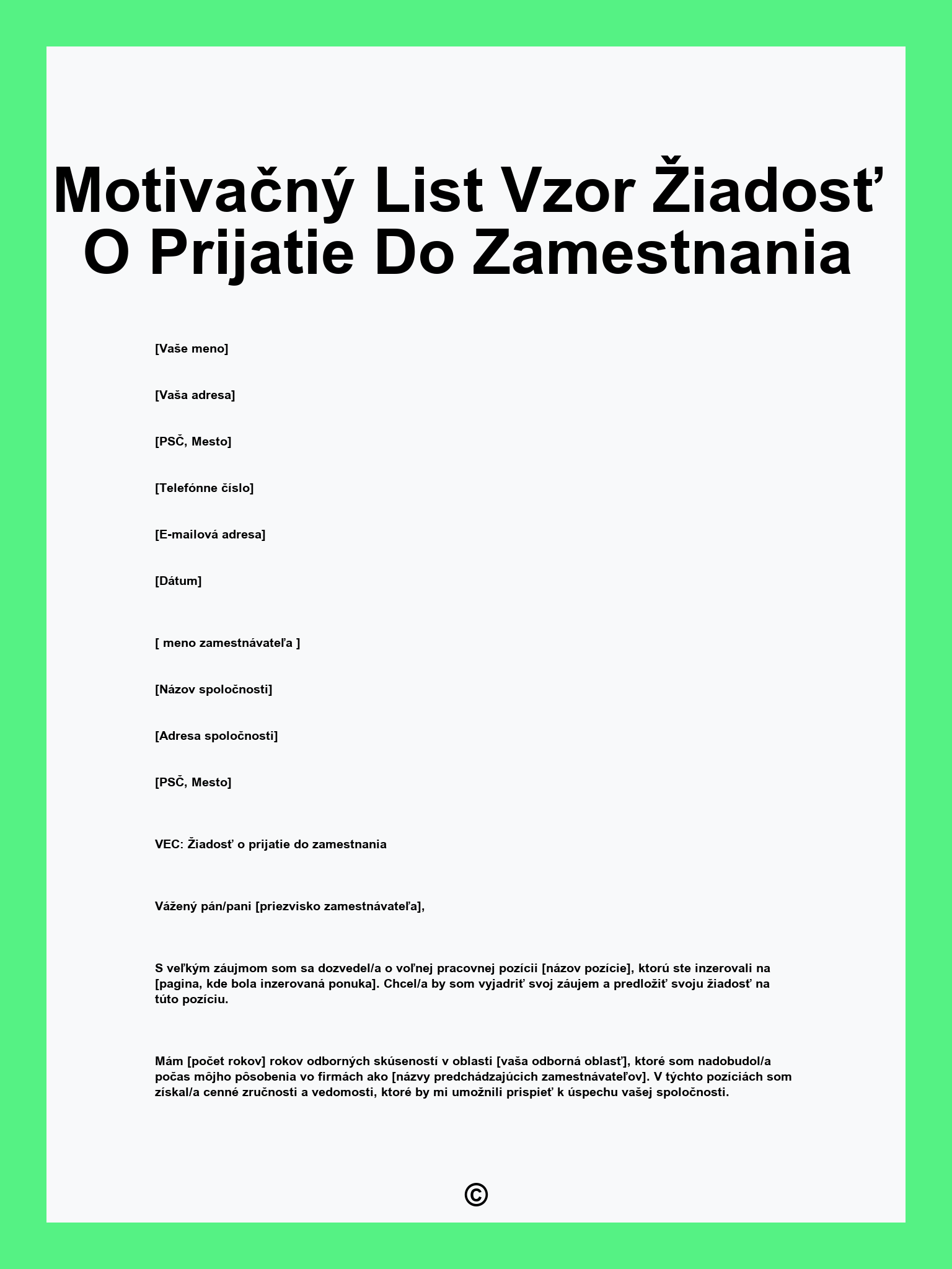 Motivačný List Vzor Žiadosť O Prijatie Do Zamestnania