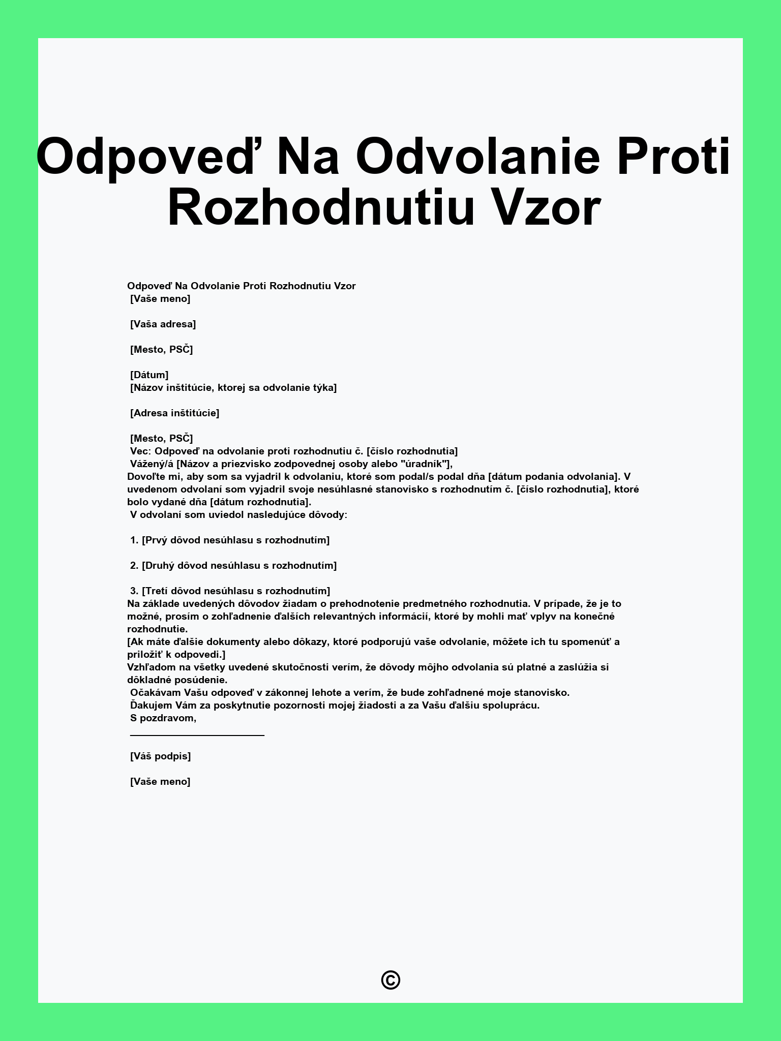 Odpoveď Na Odvolanie Proti Rozhodnutiu Vzor