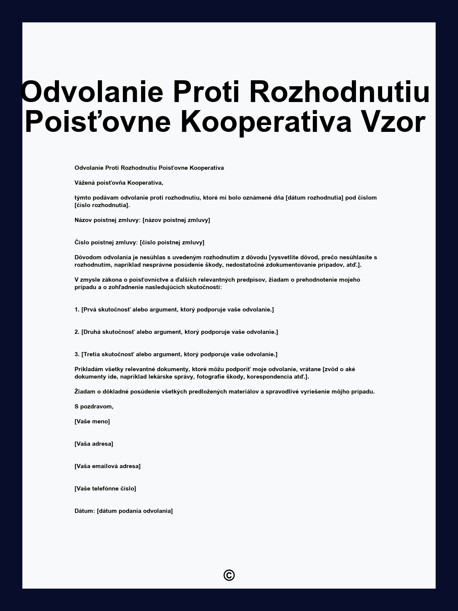 Odvolanie Proti Rozhodnutiu Poisťovne Kooperativa Vzor