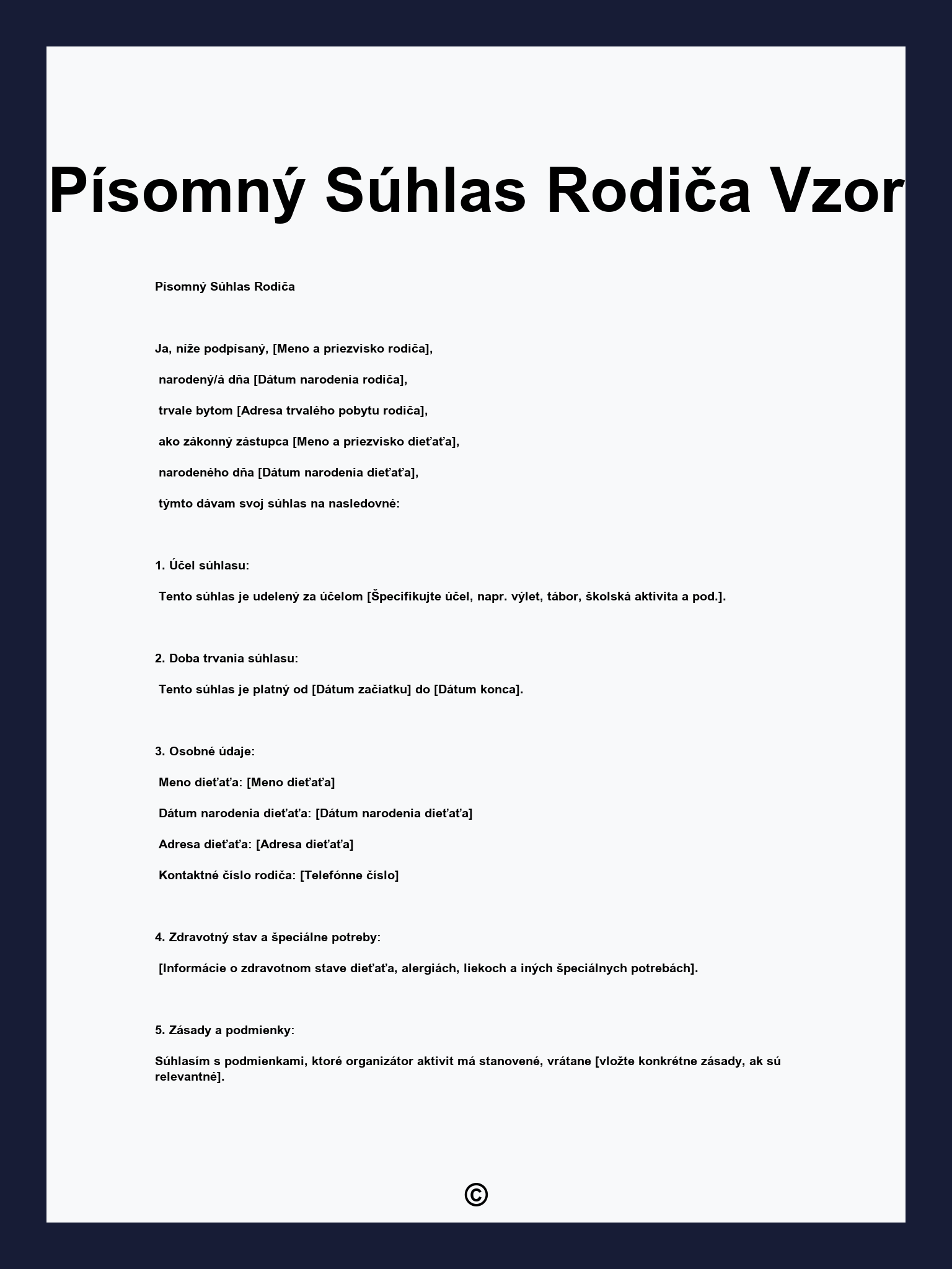 Písomný Súhlas Rodiča Vzor