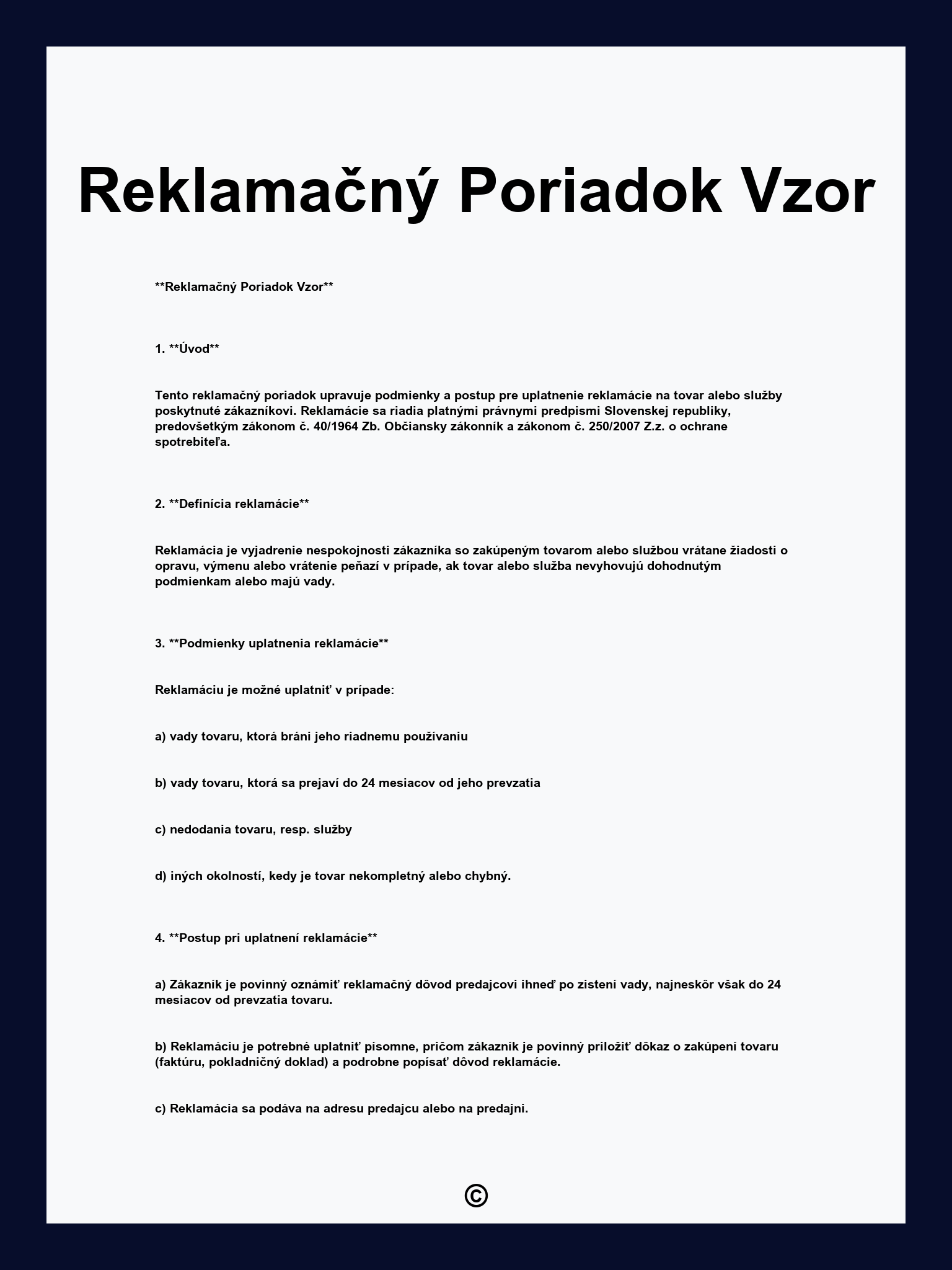 Reklamačný Poriadok Vzor
