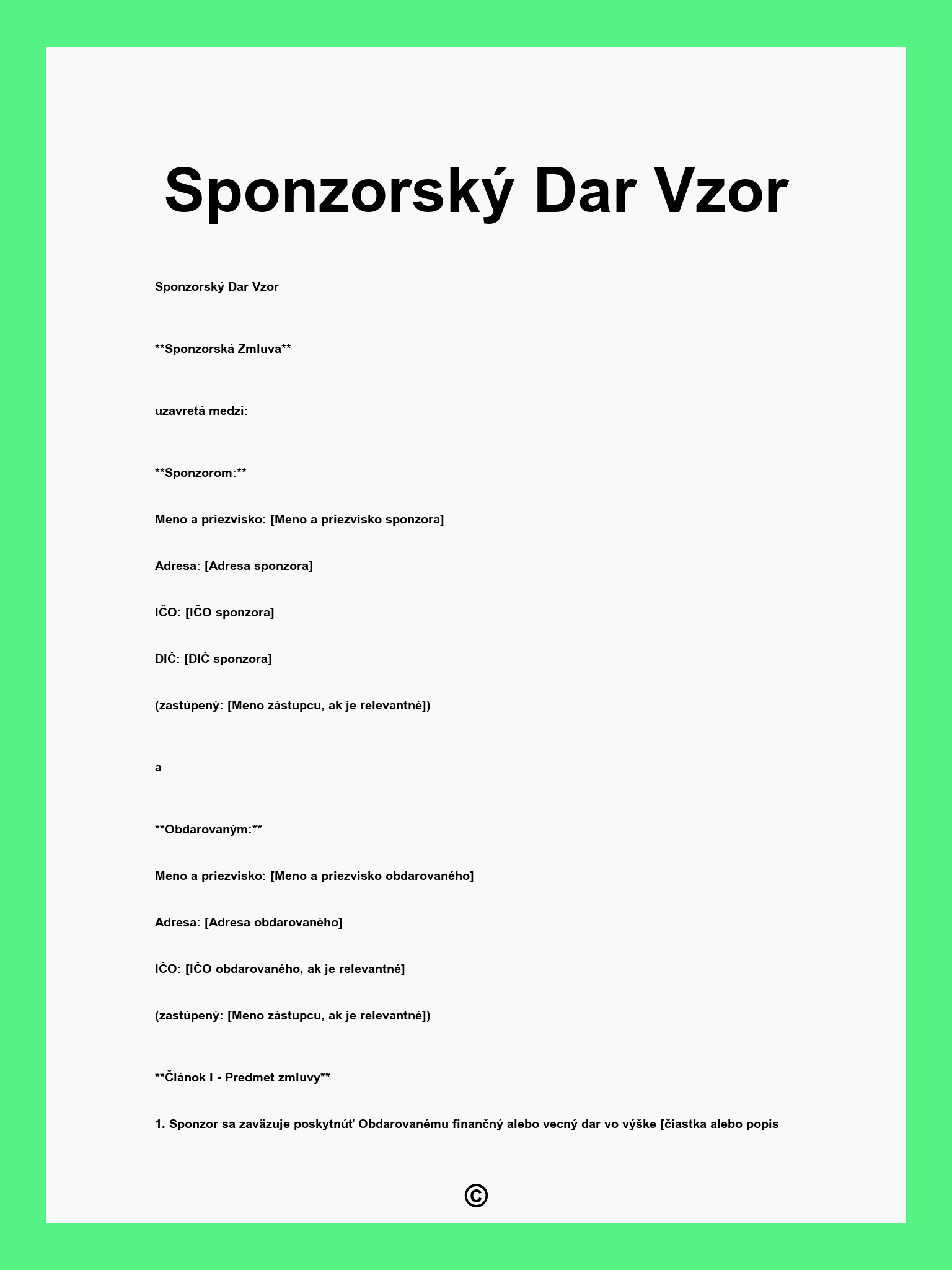 Sponzorský Dar Vzor
