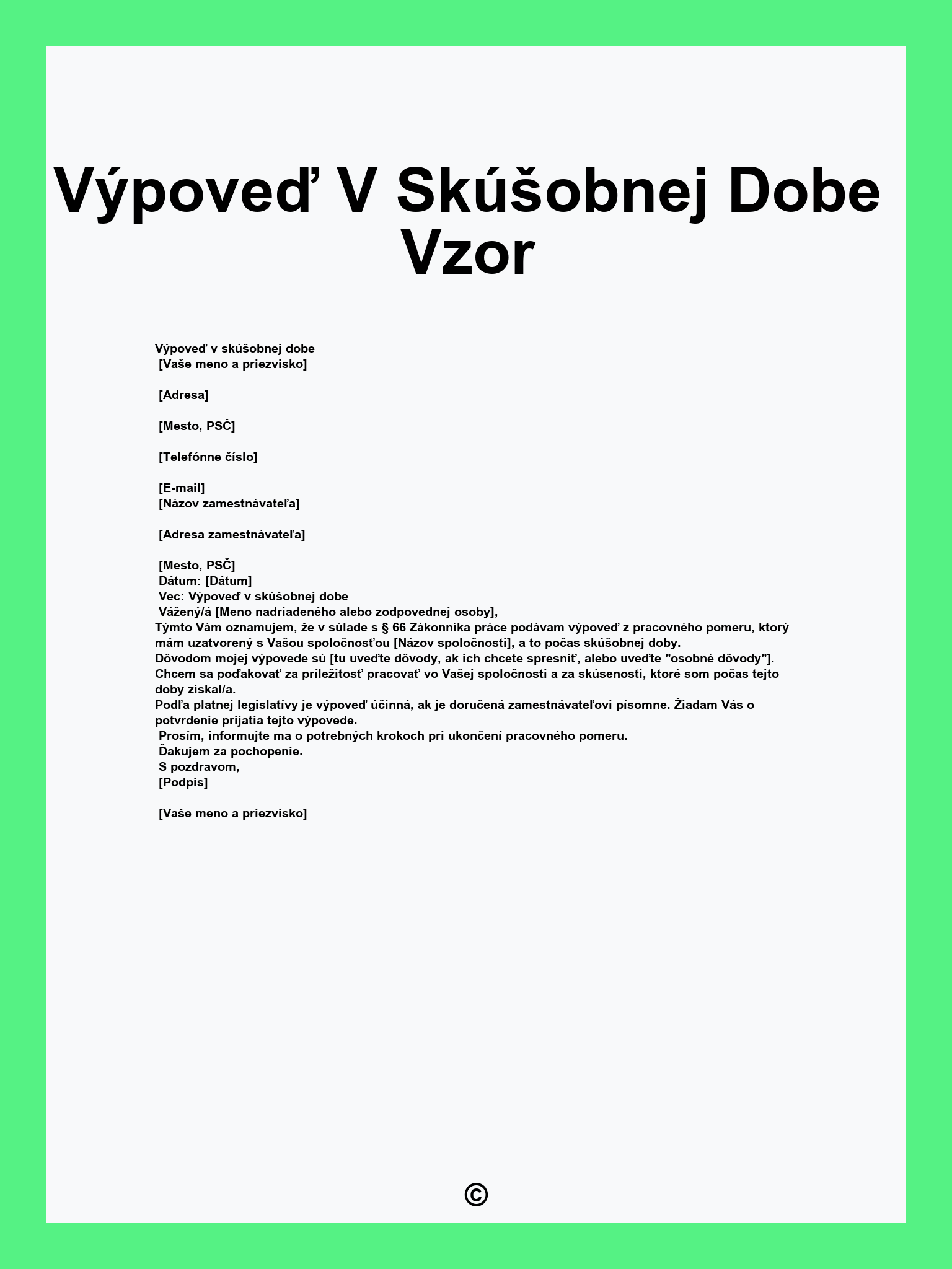 Výpoveď V Skúšobnej Dobe Vzor