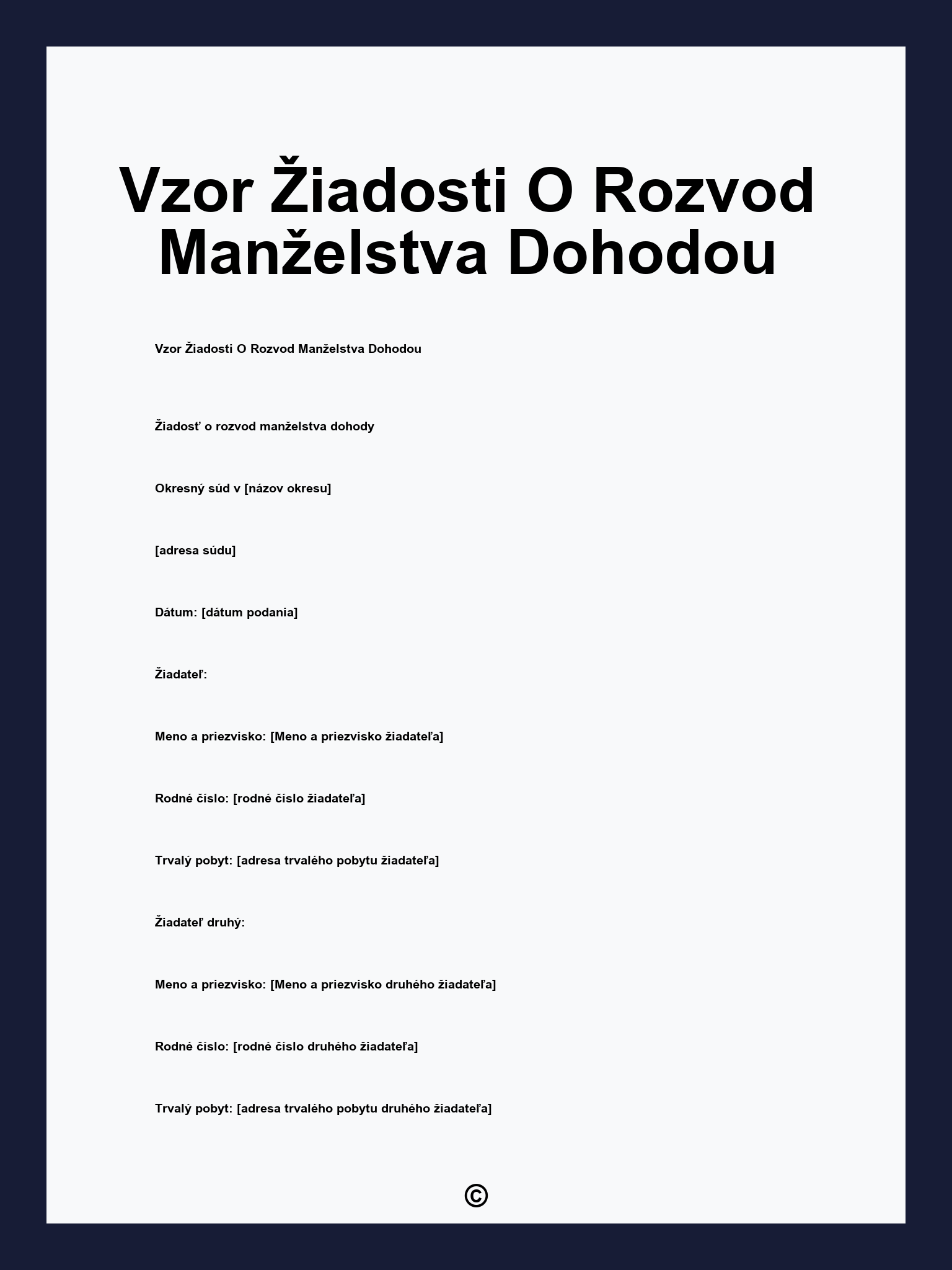 Vzor Žiadosti O Rozvod Manželstva Dohodou