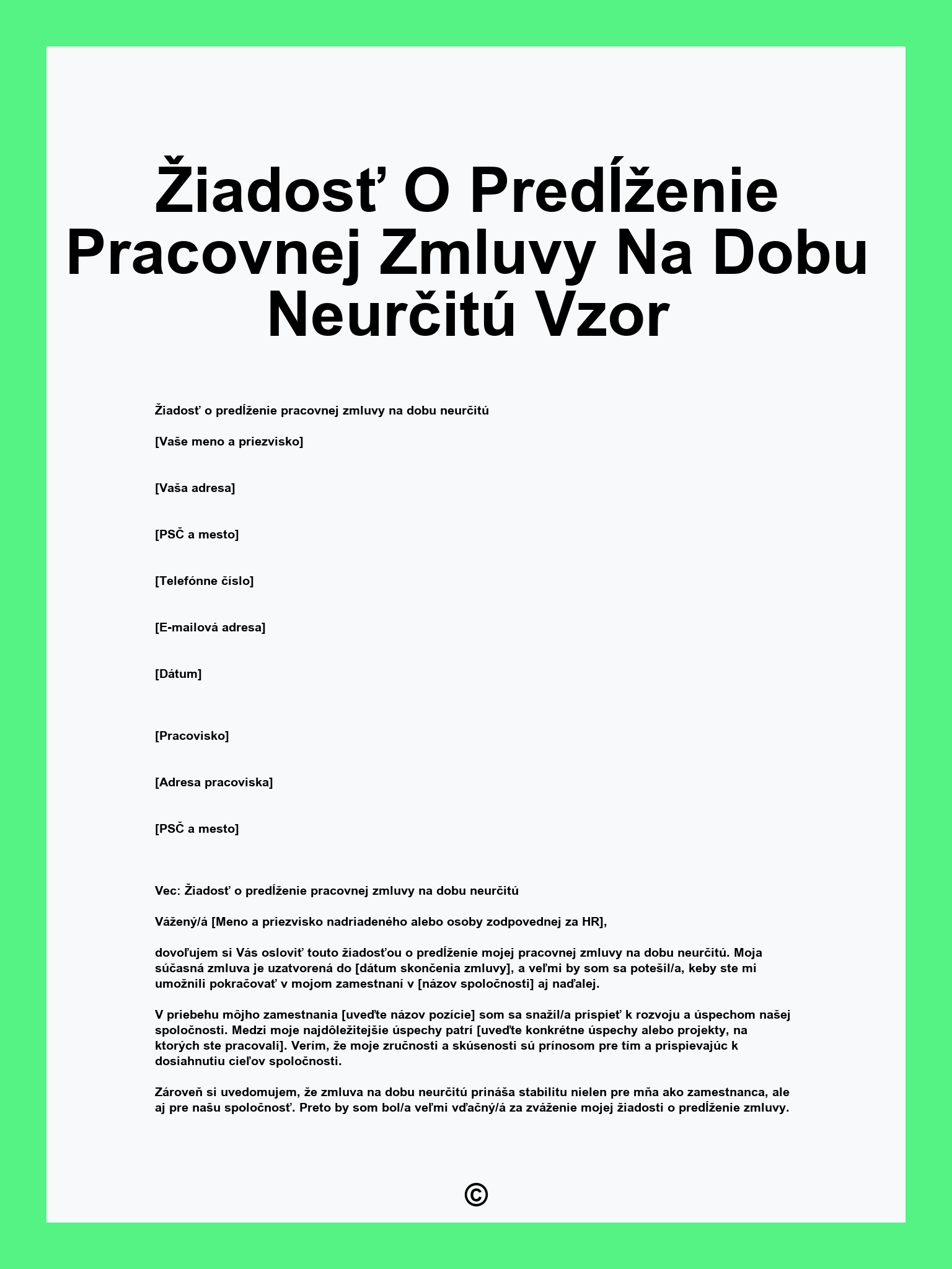 Žiadosť O Predĺženie Pracovnej Zmluvy Na Dobu Neurčitú Vzor